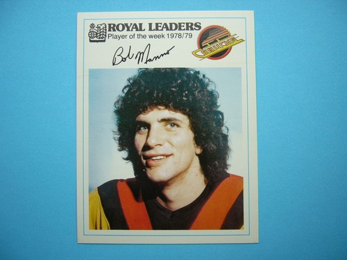1978/79 ROYAL BANK LEADERS VANCOUVER CANUCKS NHL HOCKEY PHOTO BOB MANNO ...