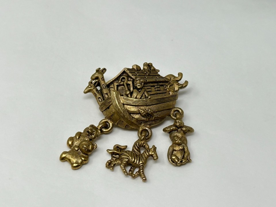Vintage Avon Noah's Ark Goldtone Brooch Pin Dangling Animal Charms | eBay