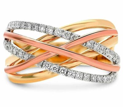 ESTATE WIDE .37CT DIAMOND 14K TRI COLOR GOLD MULTI ROW CRISS CROSS ...