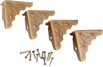 8 Pack Antique Brass Box Corner Brackets for Jewelry Wooden Boxes Chest ...