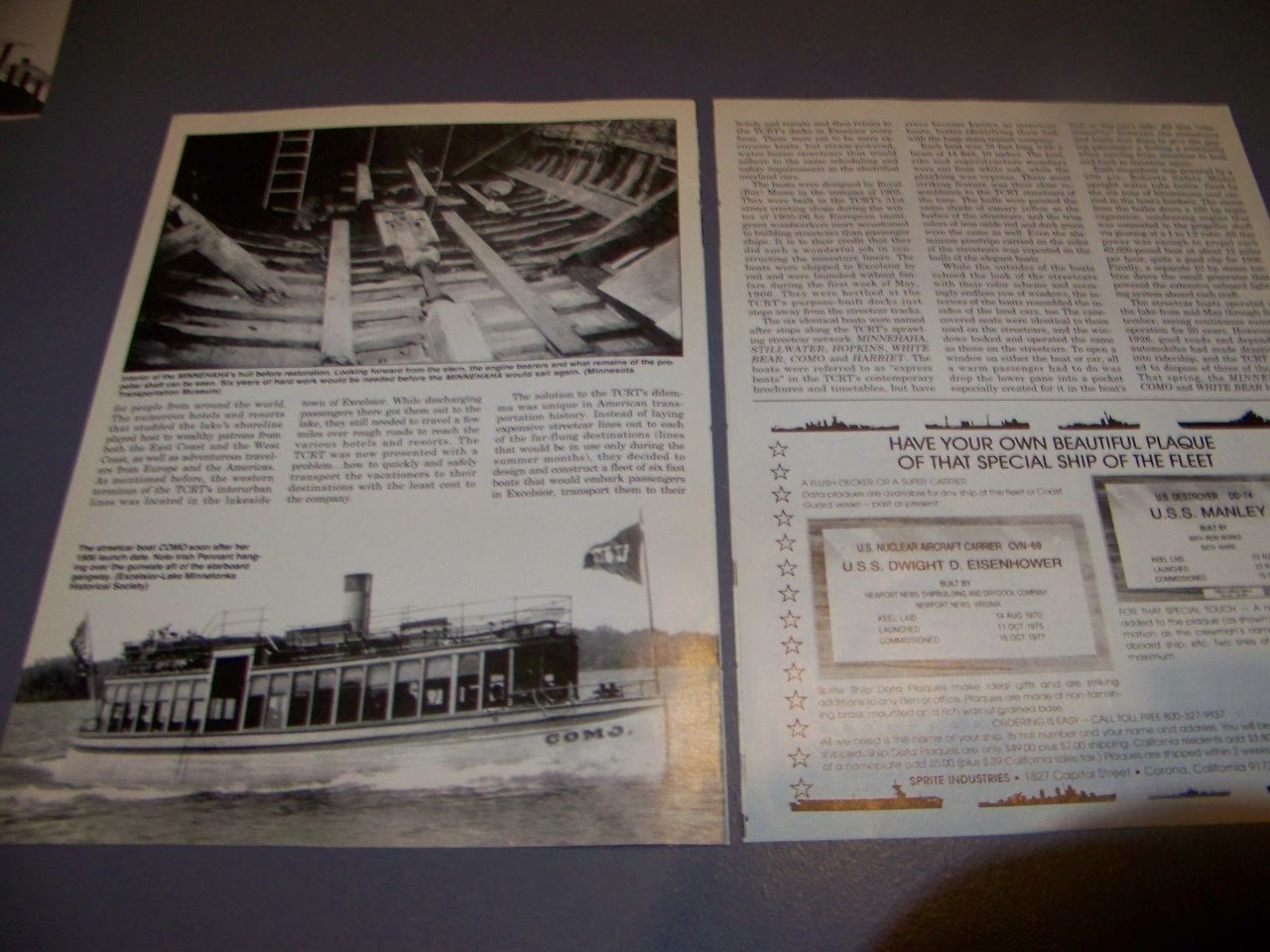 TCRT COMPANY..LAKE MINNETONKA STREETCAR BOATS...HISTORY/PHOTOS/DETAILS ...