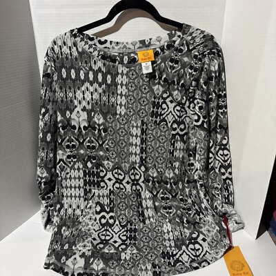 Ruby Rd Women’s MEDIUM Black And White 3/4 Sleeve Top Mint Condition | eBay