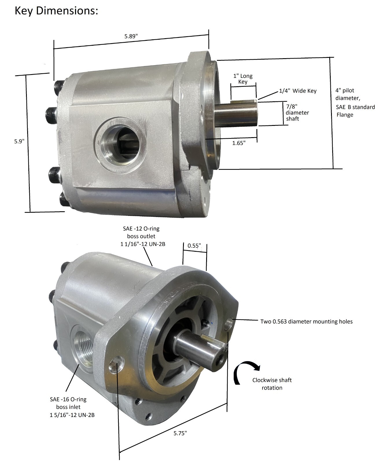 Hydraulic Gear Pump 45cc/rev (2.78 in3/rev) 30gpm 3000psi SAE B Flange ...