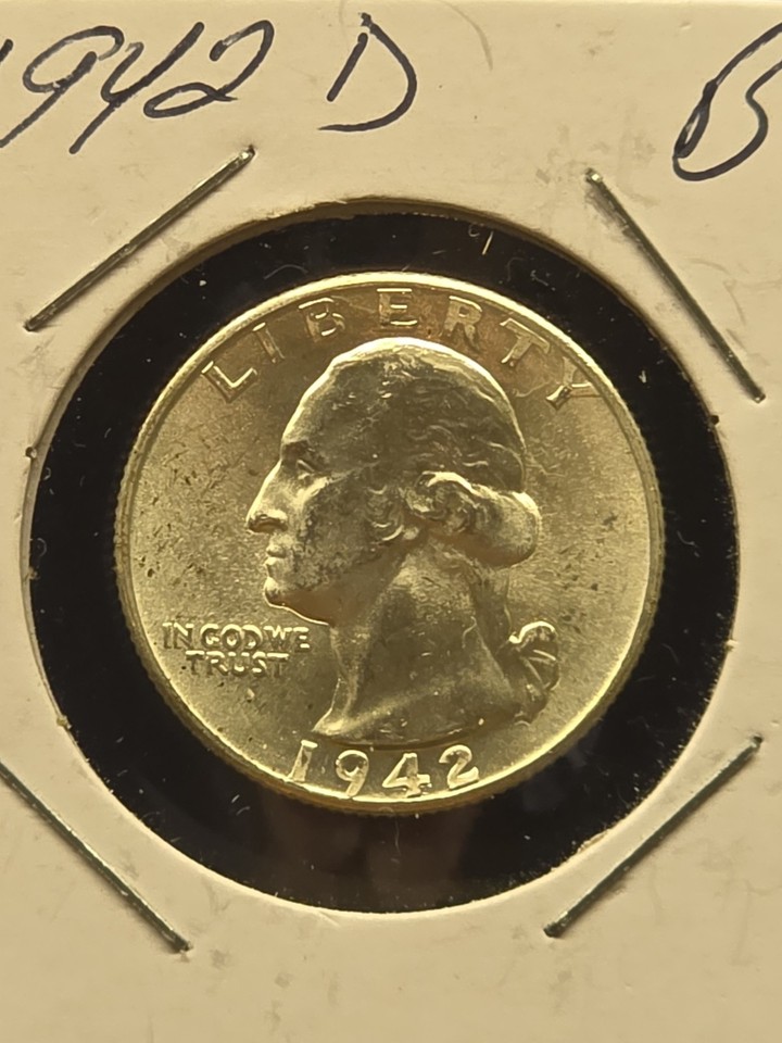 1942 D BU/AU SILVER COIN WASHINGTON QUARTER HARD TO FIND D MINT .25 BU ...