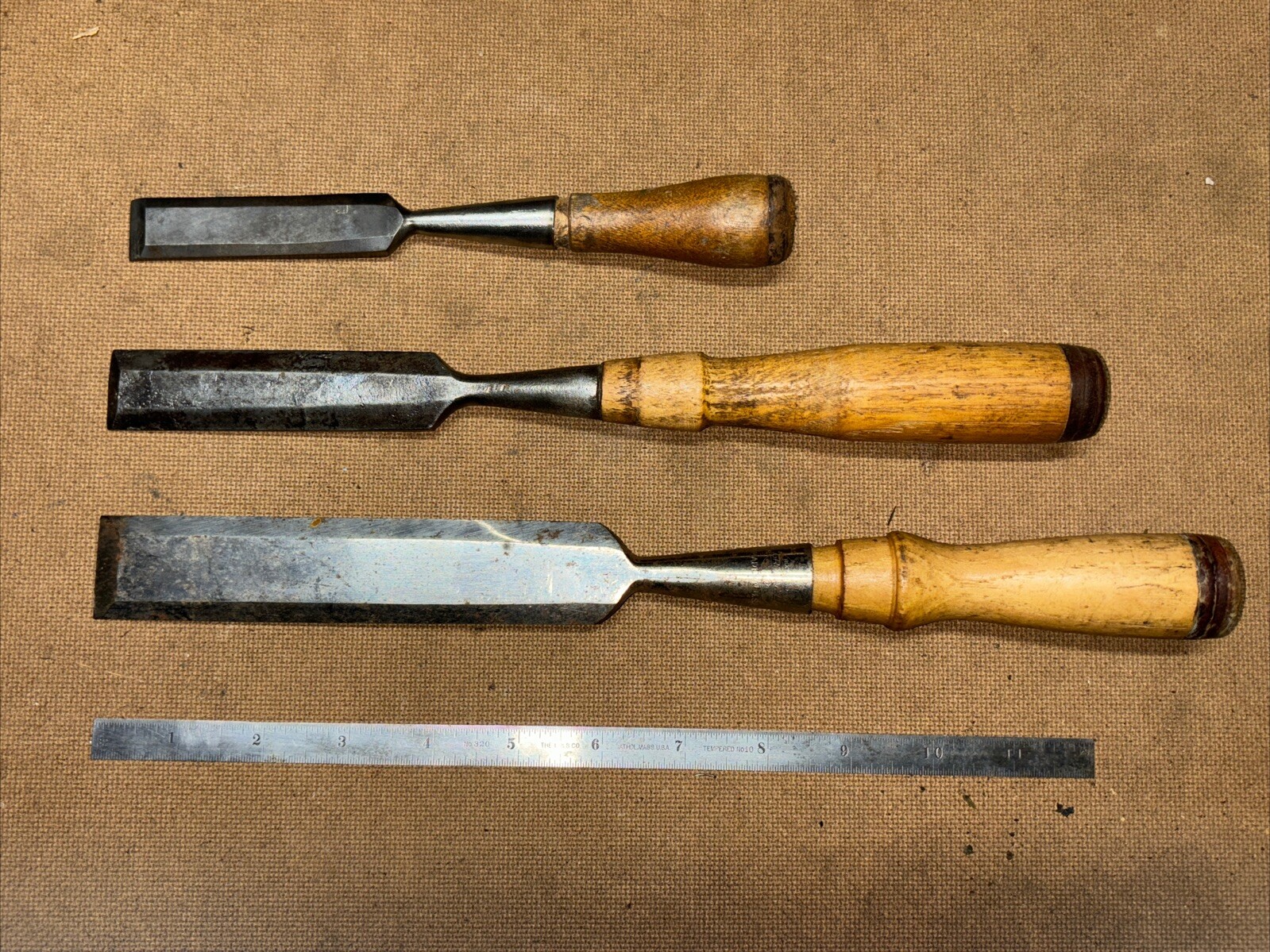 Lot of 3 Vintage Beveled Edge Socket Chisels 1-1/4” Greenlee, 1”, 3/4 ...