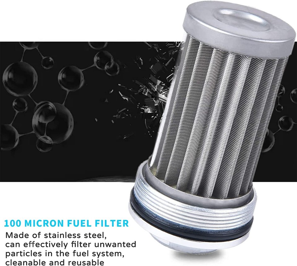 Inline 100 Micron Fuel Filter 6AN 8AN 10AN Adapter 50MM Cleanable ...