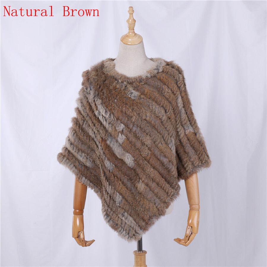 Lady Real Rabbit Fur Poncho Women Fashion Knitted Shawl Natural Fur Top ...