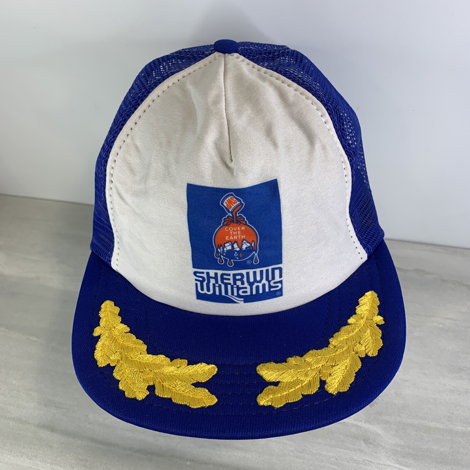 Vintage Sherwin Williams Paint Snapback Trucker Hat Blue Mesh Cap Cover ...