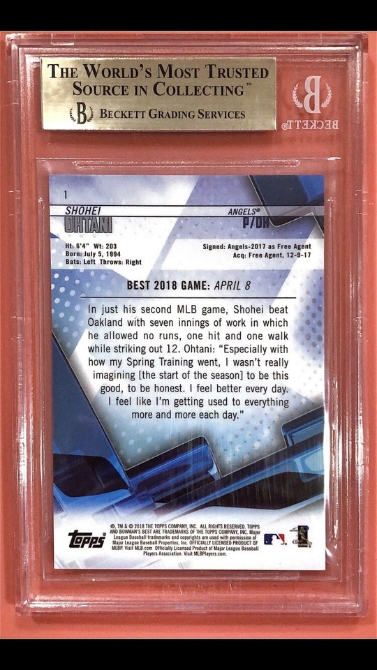 Shohei Ohtani 2018 Bowmans Best RC Superfractor 1/1 BGS 10 Pristine | eBay