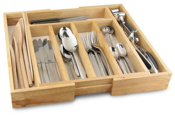 New Cutlery Organiser Drawer Storage Tray Wooden Bamboo Expandable ...