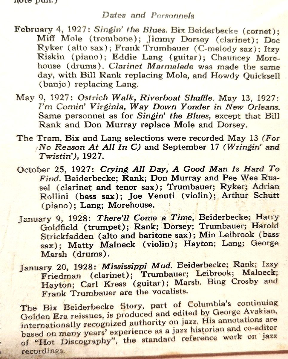 The Bix Beiderbecke Story Vol II: Bix & Tram (1963 Columbia LP ...