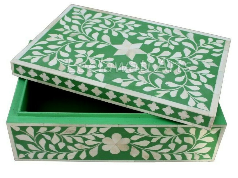 Bone Inlay Decorative Green Colour Box Handmade Flower Design Box | eBay