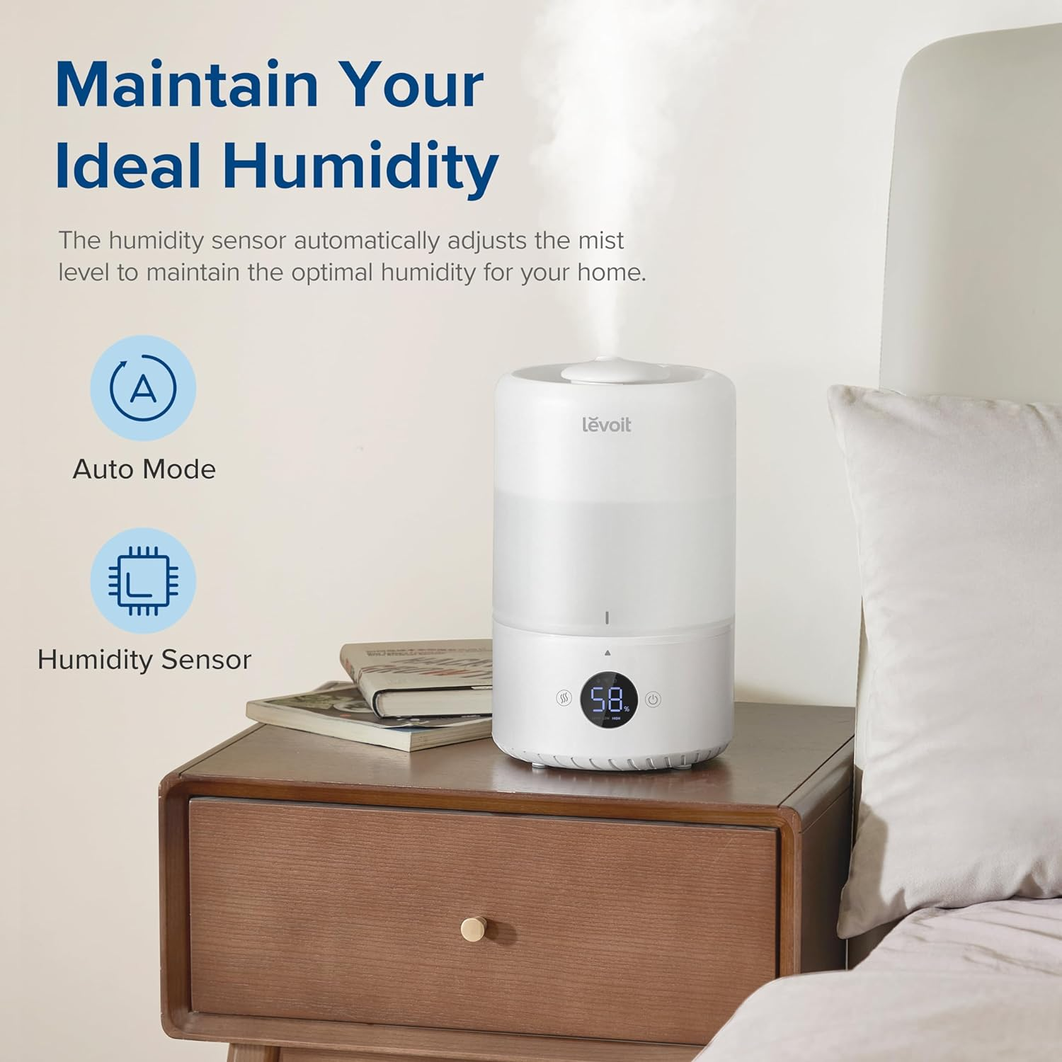 Humidifiers Bedroom 3L Top-Fill Quiet Essential Oil Shut-Off, up to 25H ...