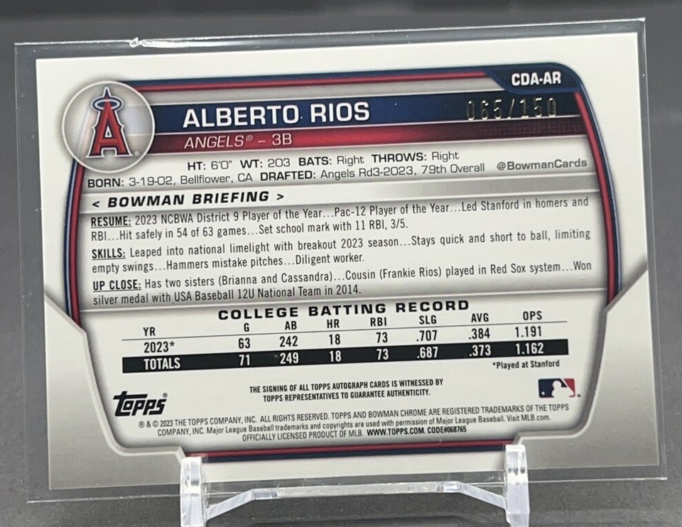 Alberto Rios Auto 2023 Bowman Draft HTA Mojo Refractor /150 | eBay