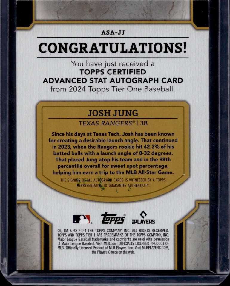 2024 Topps Tier One Advanced Stat Stars Autographs Josh Jung 77/99 | eBay