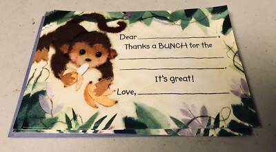 Hallmark Kids Thank you Notes Monkey Thanks a Bunch set of 6 w/purple ...