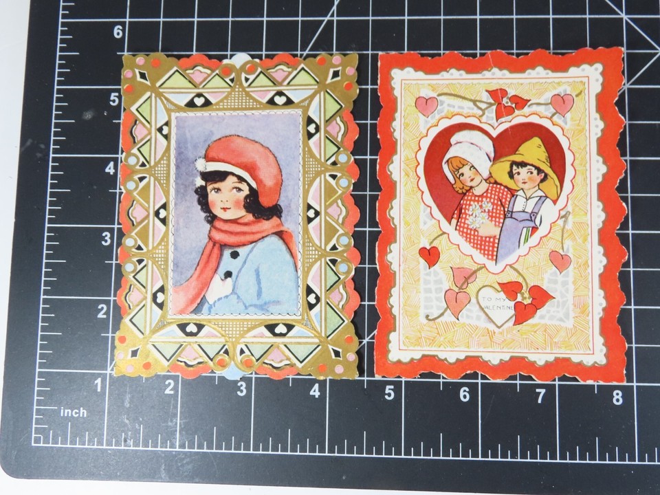2 Antique Valentine Card Paper Cut Victorian 1920s Boy Girl Lot C8013 ...