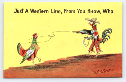 Anthropomorphic Cowboy Rooster Roping Chicken c1944 Art Postcard Dude ...