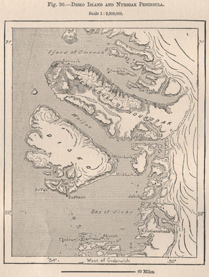 Disko Island and Nursoak Peninsula.Greenland.Qeqertarsuaq.Diskoøen 1885 ...
