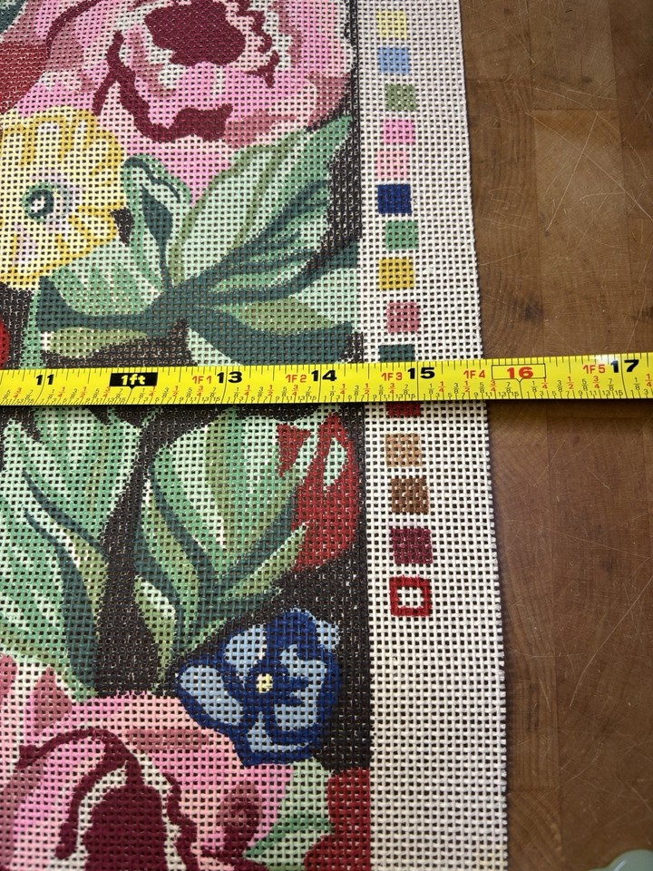 Handpainted Signed Needlepoint Canvas Garden Rabbit Floral Berries ...