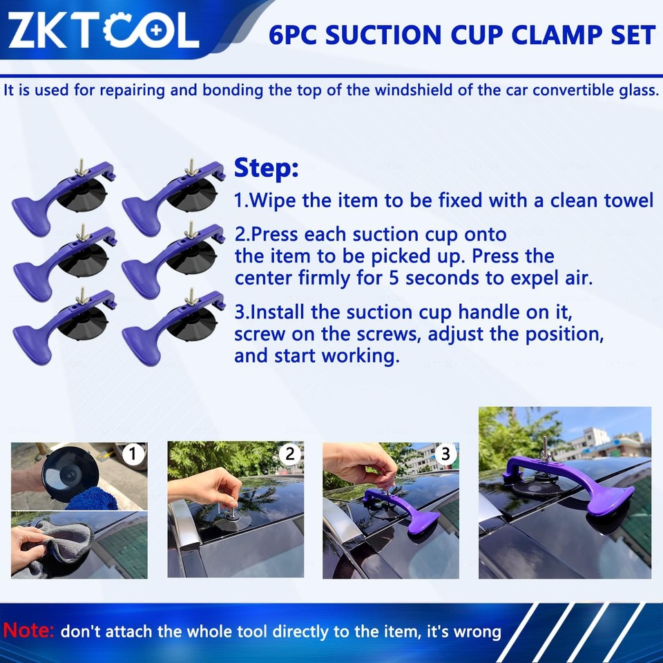6PC Suction Cup Clamp Set, Class Clamps Kit for Car Convertible Glass ...
