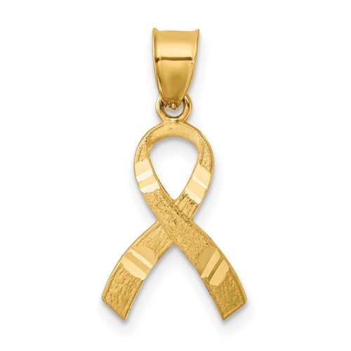 14k Yellow Gold Cancer Awareness Ribbon Charm Pendant | eBay