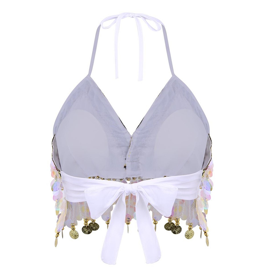 Womens Sequin Halter Salsa Belly Dance Bra Tops Party Club Wear Costume ...