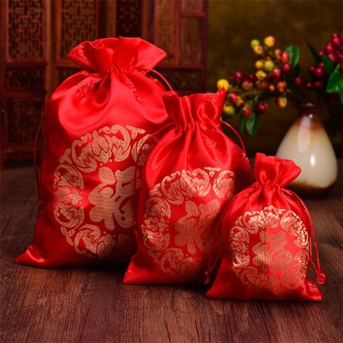 1Pcs Jewelry Drawstring Pouch Silk Fu Bag Happy New Year Candy Gift ...