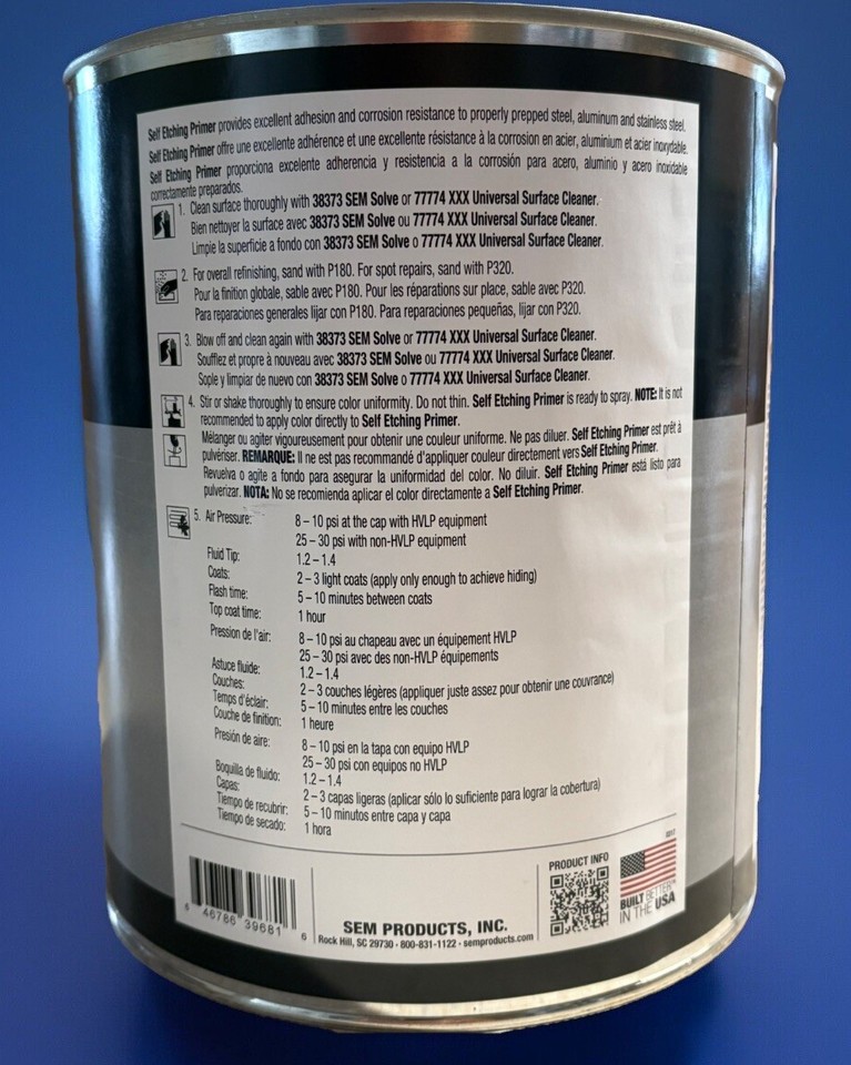 SEM 39681 Gray Self Etching Auto Body Primer 1 Gallon 646786396748| eBay