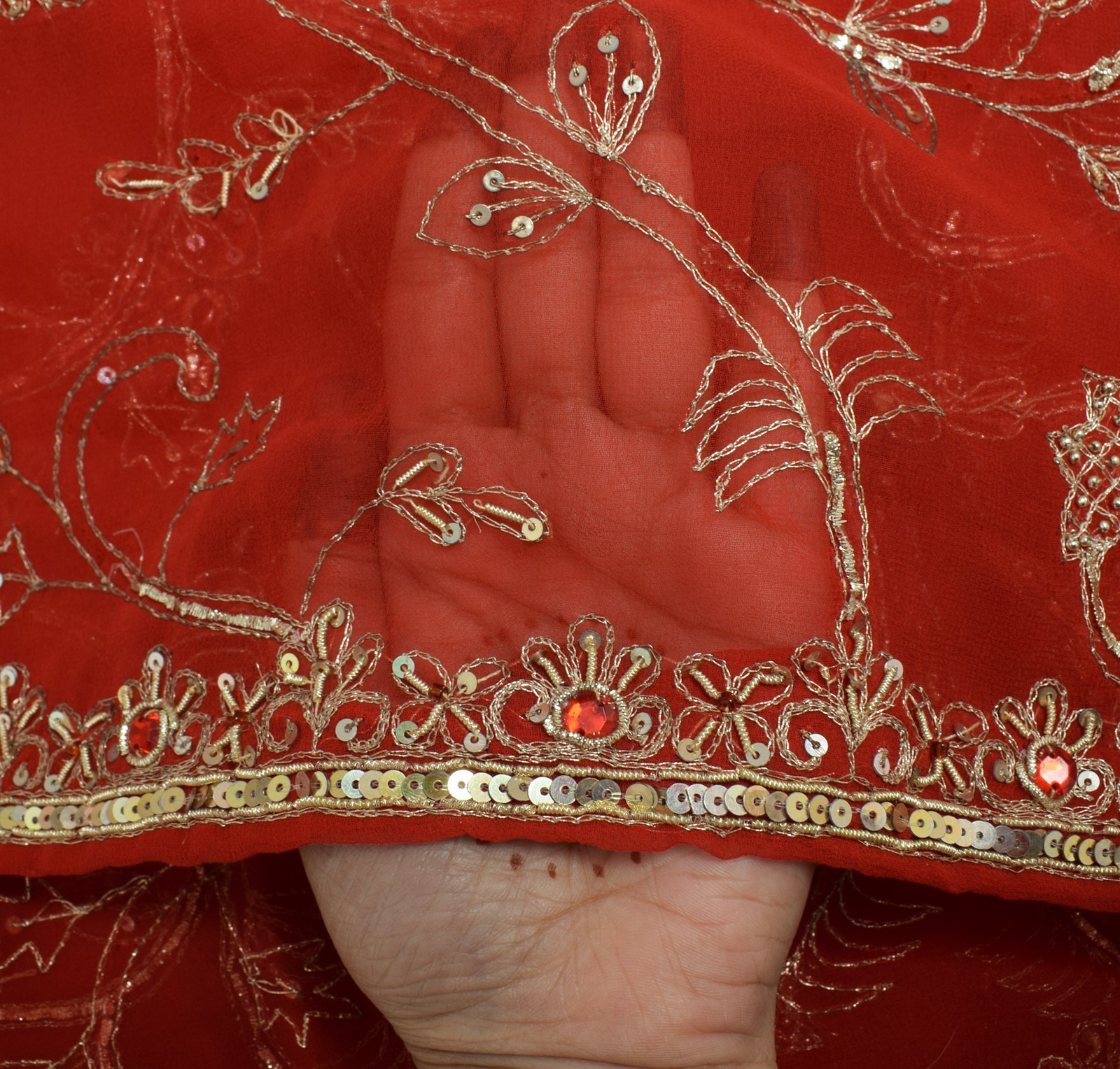 Sushila Vintage Red Dupatta Blend Georgette Silk Hand Beaded Floral ...