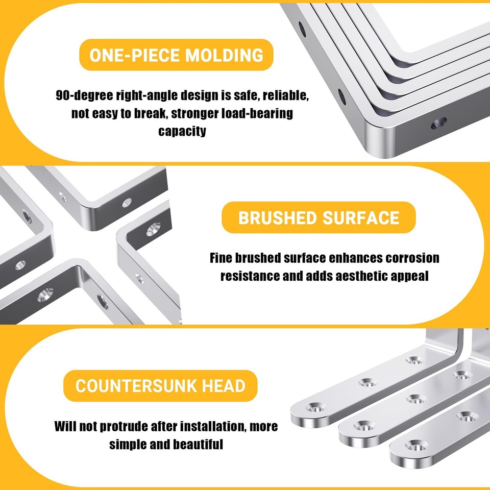 25 PCS 4x4 Inch Stainless Steel Angle Brackets 3mm Thick Heavy Duty L ...