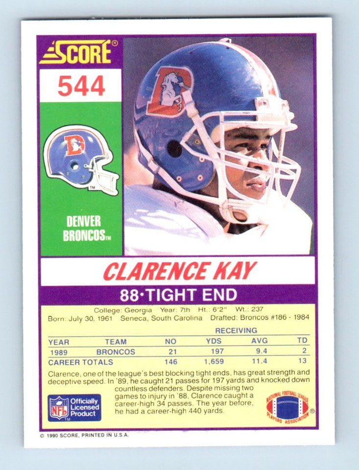 1990 Score Clarence Kay Denver Broncos #544 | eBay
