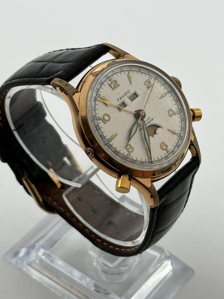 Rare Vintage 1960's FAVICO Moonphase Triple Calendar Reverse Pushers ...