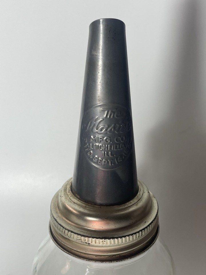 Vintage 1926 MFG. CO. Metal Oil Spout & Glass Bottle Almond Motors ...