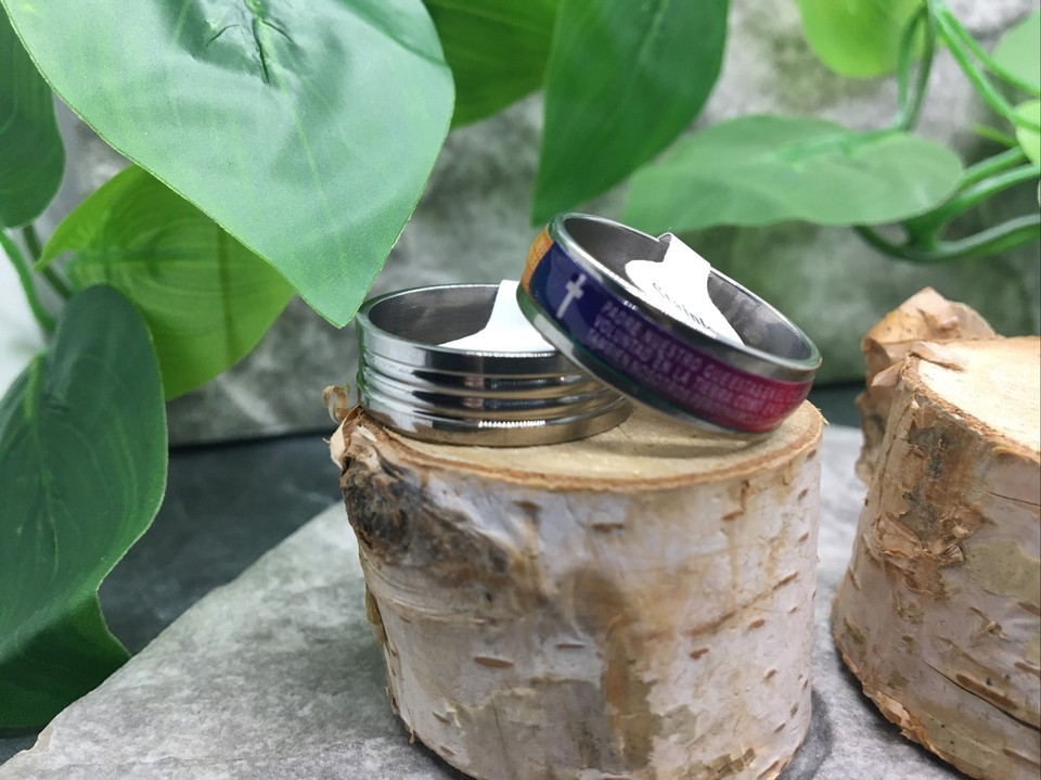 2 PC Stainless Steel Prayer Sticker Band Rings SZ 11 Unisex New Free ...