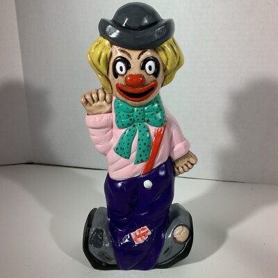 2 Face Happy Sad Ceramic Clown Doll Figurines Figure 10.5” Tall Signed ...