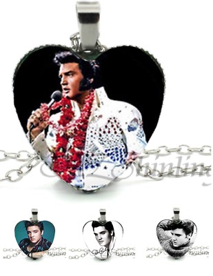 Elvis Presley Heart Pendant 18" Necklace Link Chain Music 1"dia Round ...