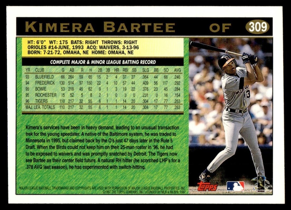1997 Topps #309 Kimera Bartee Detroit Tigers | eBay