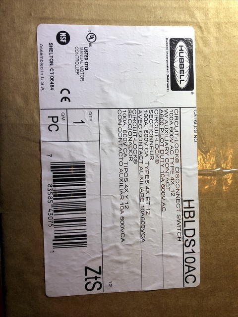 Hubbell Wiring Device-kellems HBLDS10AC Disconnect Switch 100a 600vac ...