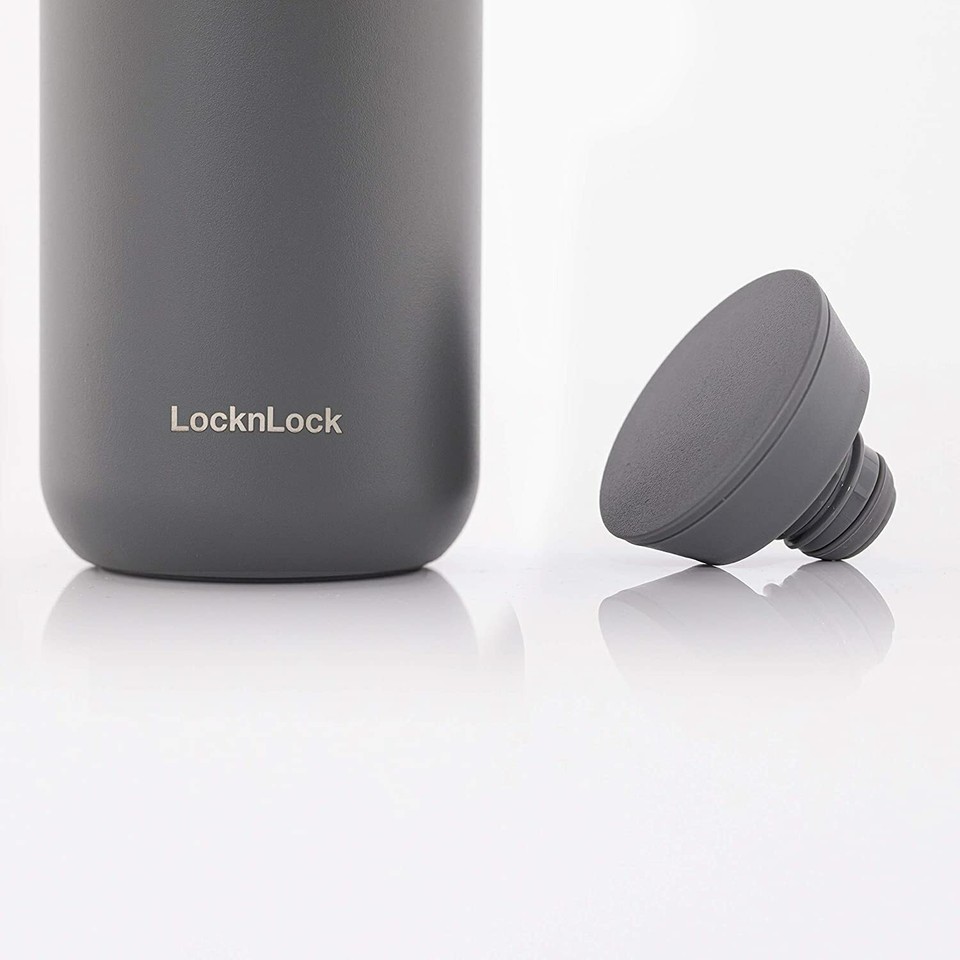 LocknLock Metro Tumbler Double Cap S/S Bottle w/ Hand Strap 16oz, Gray ...