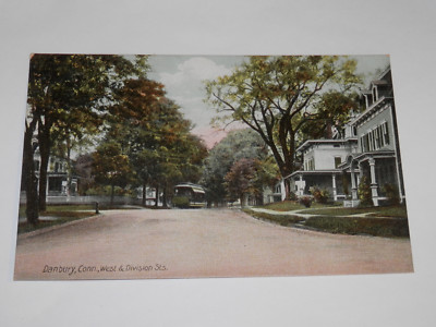 DANBURY CT - OLD POSTCARD - WEST and DIVISION STREETS - STREETCAR ...