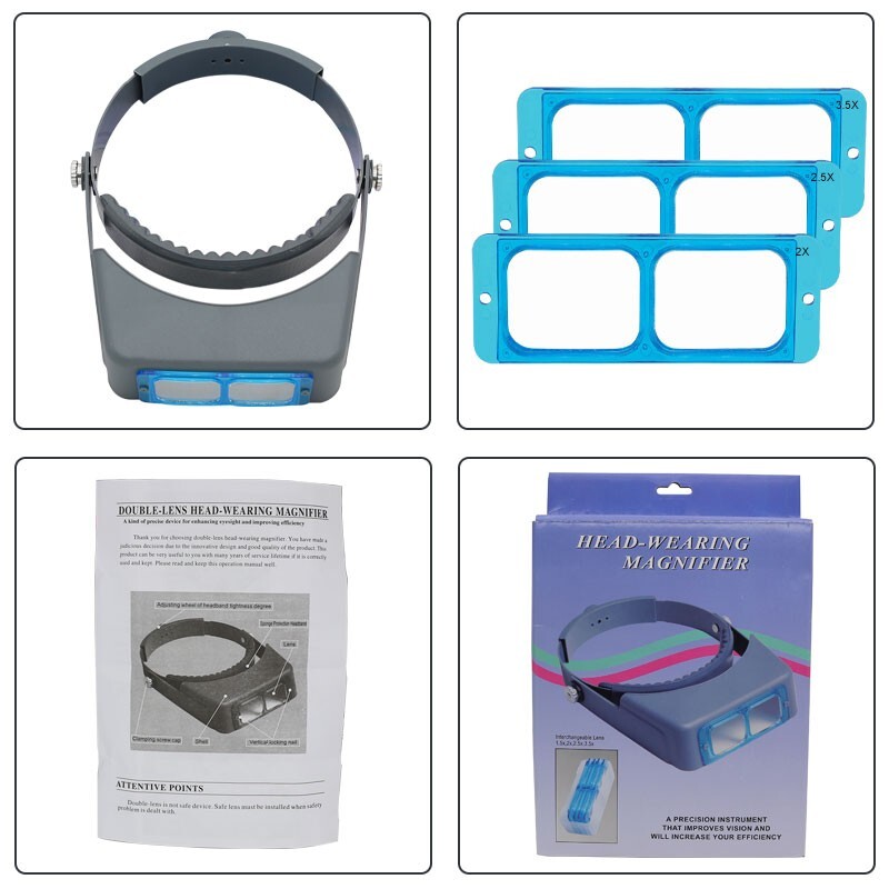 Headband Magnifier Headset Magnifying Visor with 4Glass Optical Lens ...