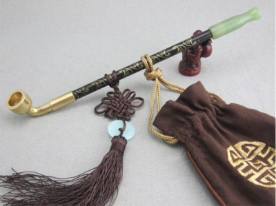 Chinese long stem tobacco smoking pipes wood jade cigarette holder pipe ...