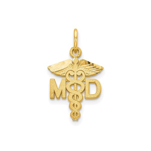 10k Yellow Gold MD Pendant Caduceus Medical Charm for Doctor Healing ...