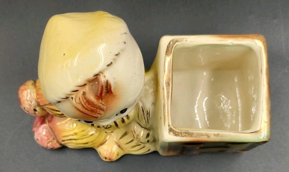 Vtg American Bisque Pottery Baby With Block Planter | eBay