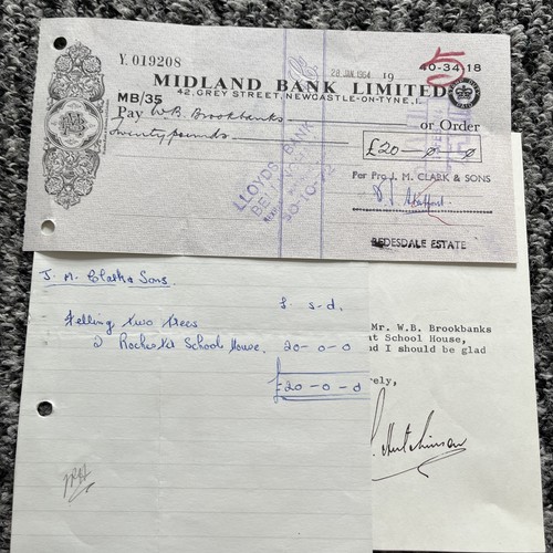1964 Cheque, Receipt And letter Related To Tree Felling At Rochester ...