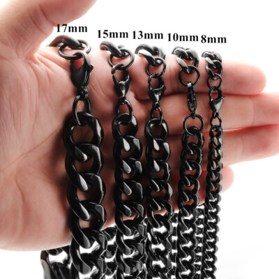 8/10/13/15/17mm Black Stainless Steel Cuban Link Chain Necklace for Men ...