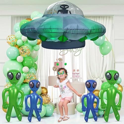 4.2FT Inflatable Alien Party Decorations Alien UFO Cow Abduction ...