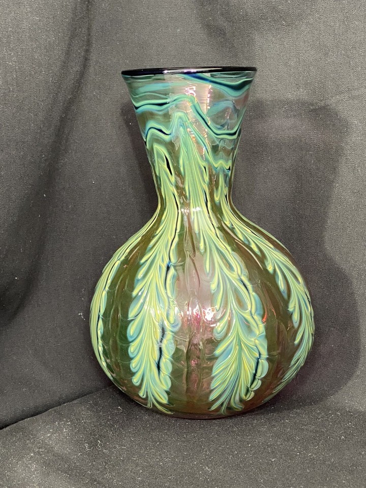 1986 CHARLES LOTTON DATED AND SIGNED 8” RUBY WISTERIA HAND BLOWN ART GLASS VASE | eBay