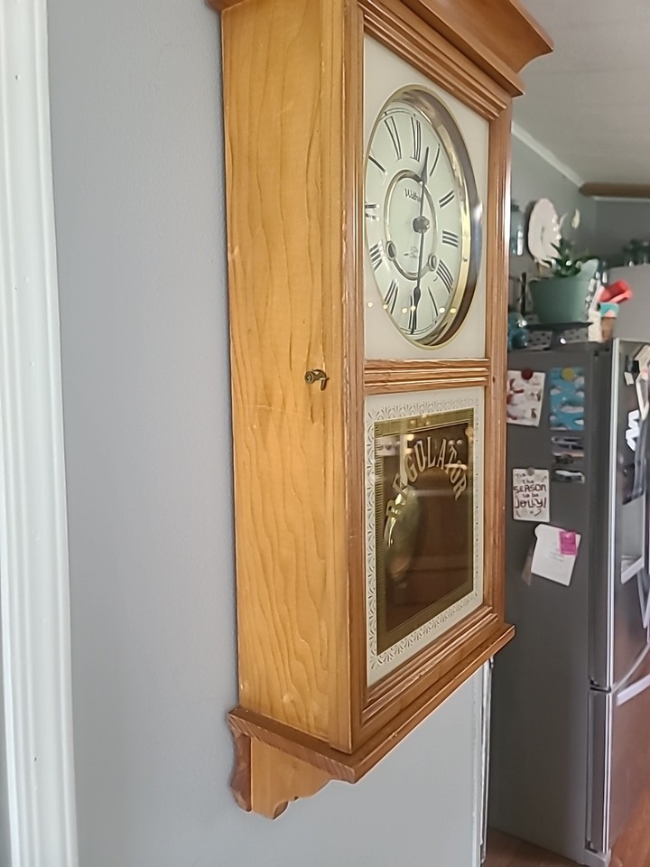 Vintage Waltham Regulator 31 Day Floral Chime Wall Clock Solid Oak with ...